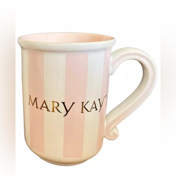 Mary Kay | Kitchen | Mary Kay Vintage Coffee Tea Mug Pink White Striped Gold Script Ceramic ...